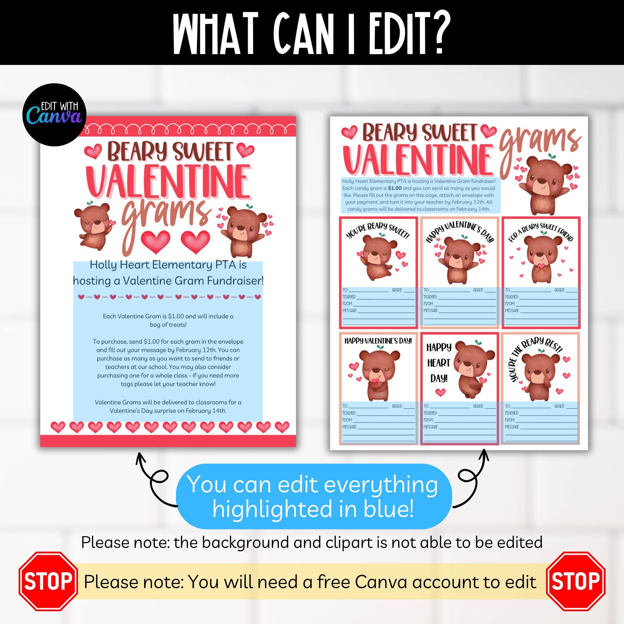 Valentine's Day Gram Fundraiser Flyer Bundle, Beary Sweet Candy Grams ...