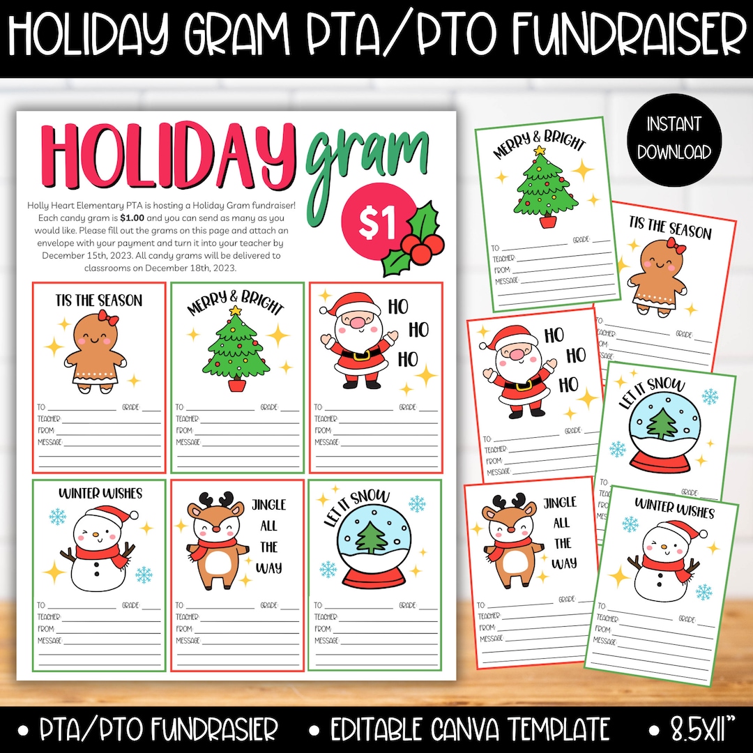 PTA PTO Christmas Holiday Gram Fundraiser Flyer Template, Winter School ...