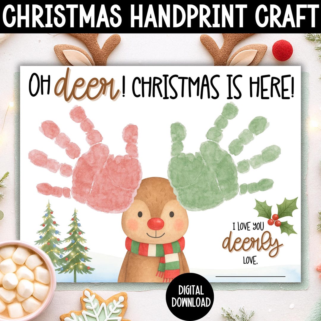 Christmas Reindeer Handprint Craft Printable, Holiday Deer Hand Art ...