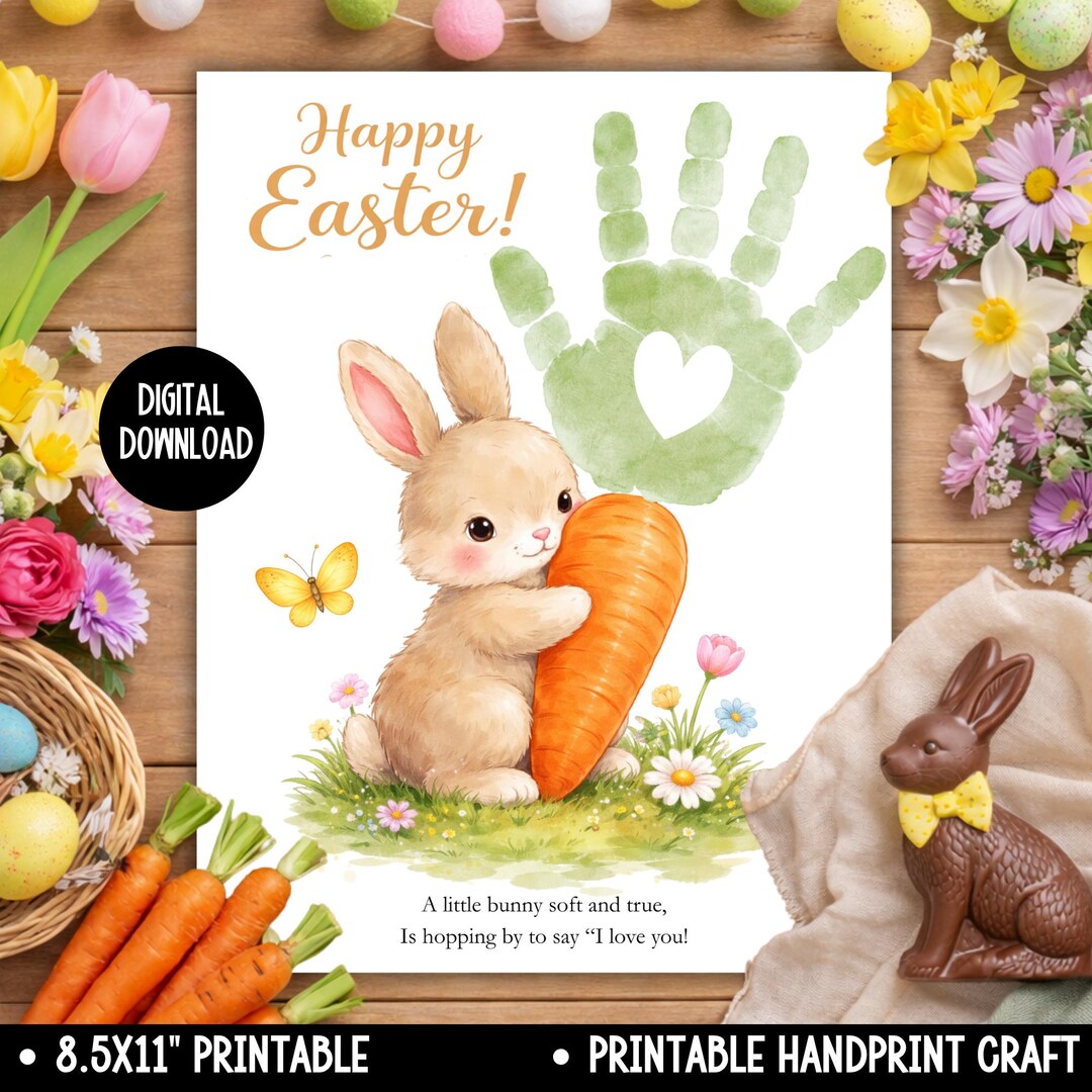 Easter Bunny Carrot Handprint Craft Printable, Kids Spring Keepsake Art ...