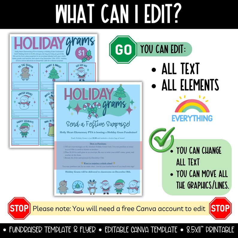 Christmas Grams Fundraiser Kit, Holiday Candy Cane Gram Tags Printable ...