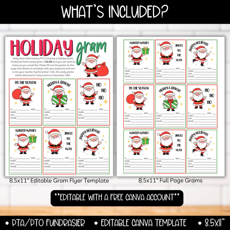 PTA PTO Christmas Santa Holiday Gram Fundraiser Flyer Template, Winter ...