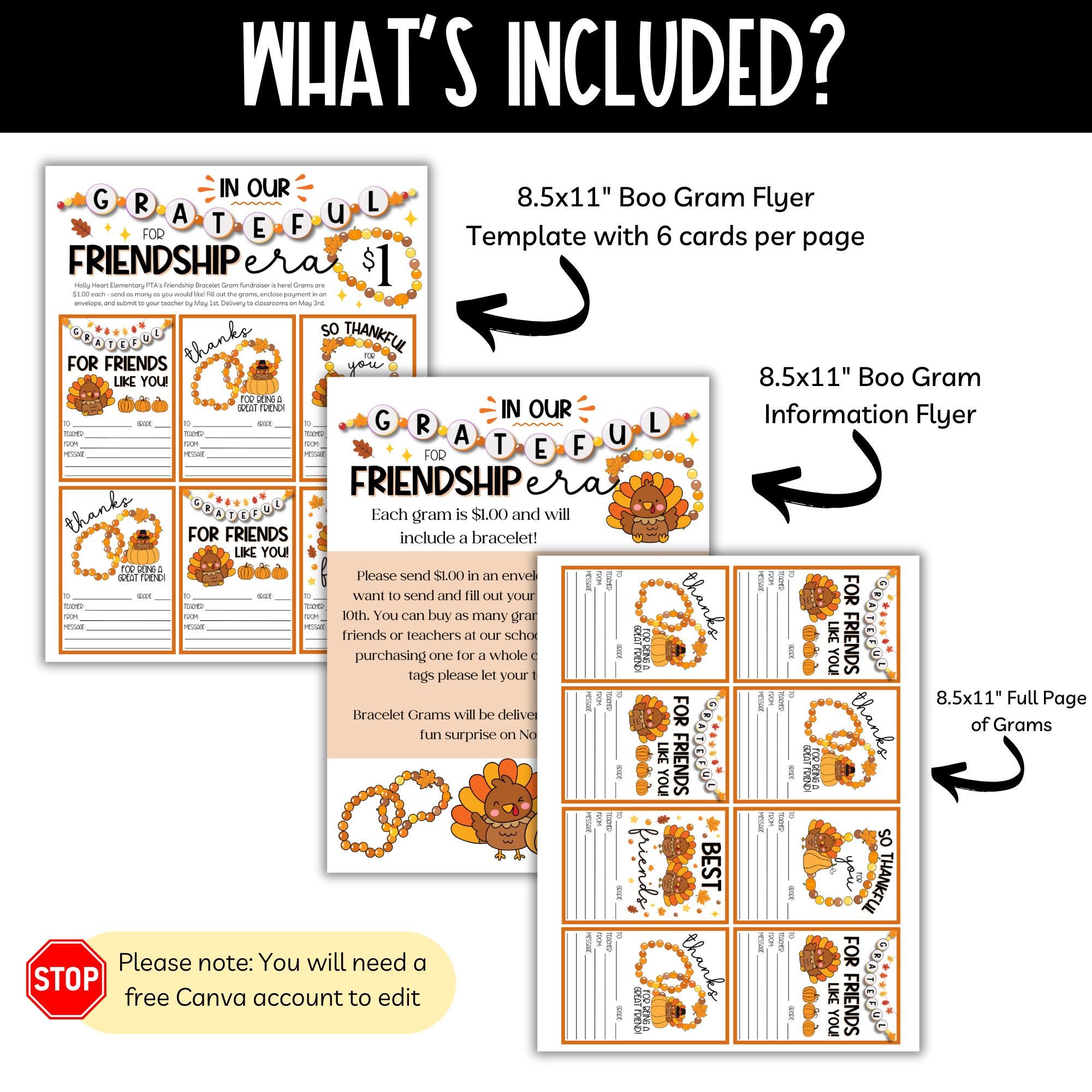 Gratitude Gram Bracelet Fundraiser Flyer Template, Grateful Era Grams ...