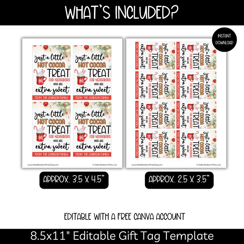 Hot Cocoa Neighbor Christmas Gift Tag Template, Holiday Extra Sweet ...