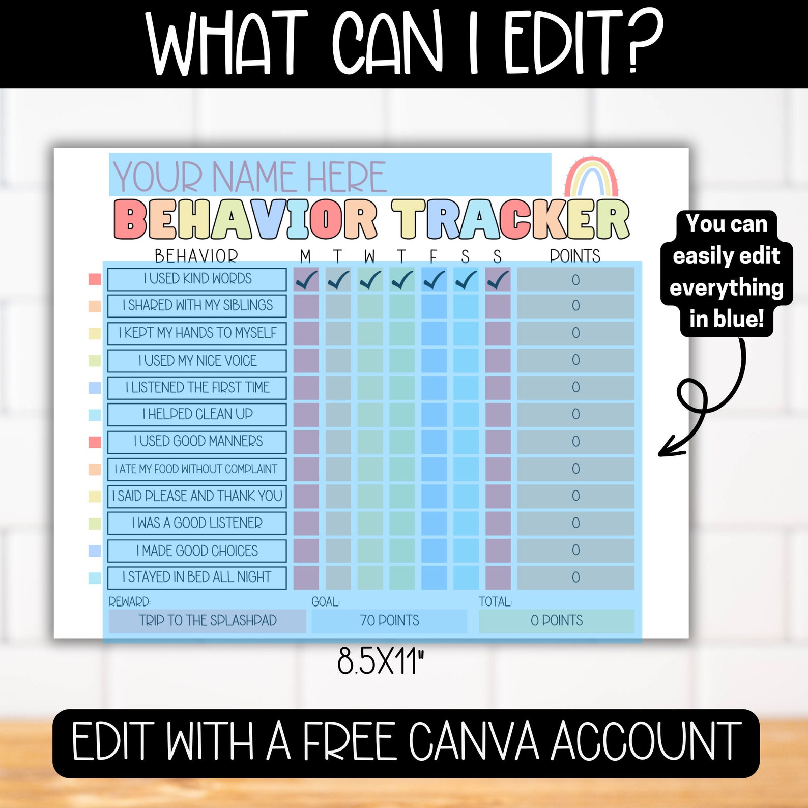 Kids Behavior Chart Printable Template, Good Behavior Chart Boys Girls ...