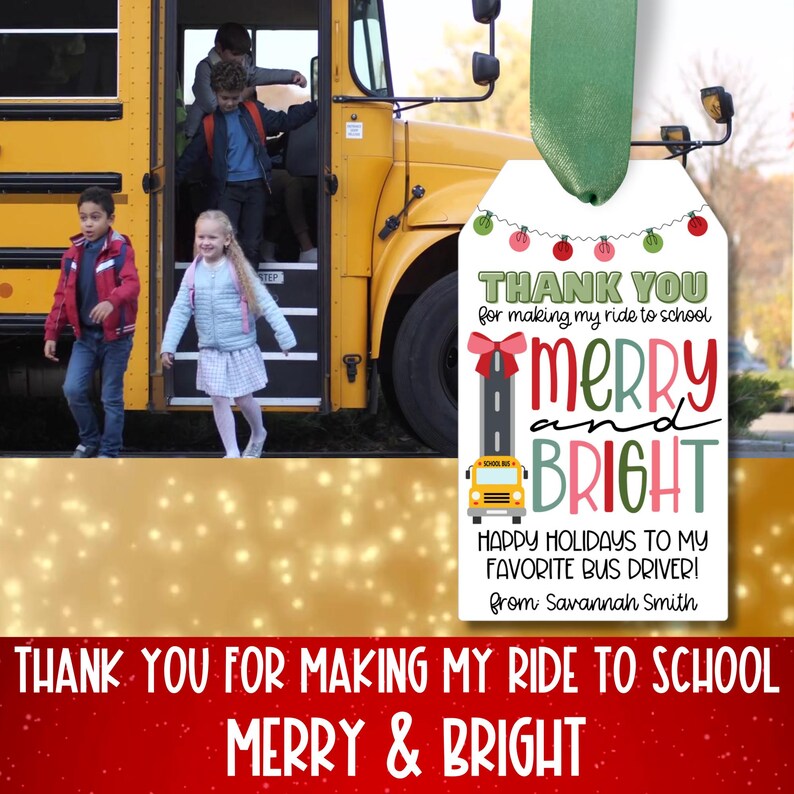 School Bus Driver Christmas Gift Tag Card, Editable Busdriver Holiday ...