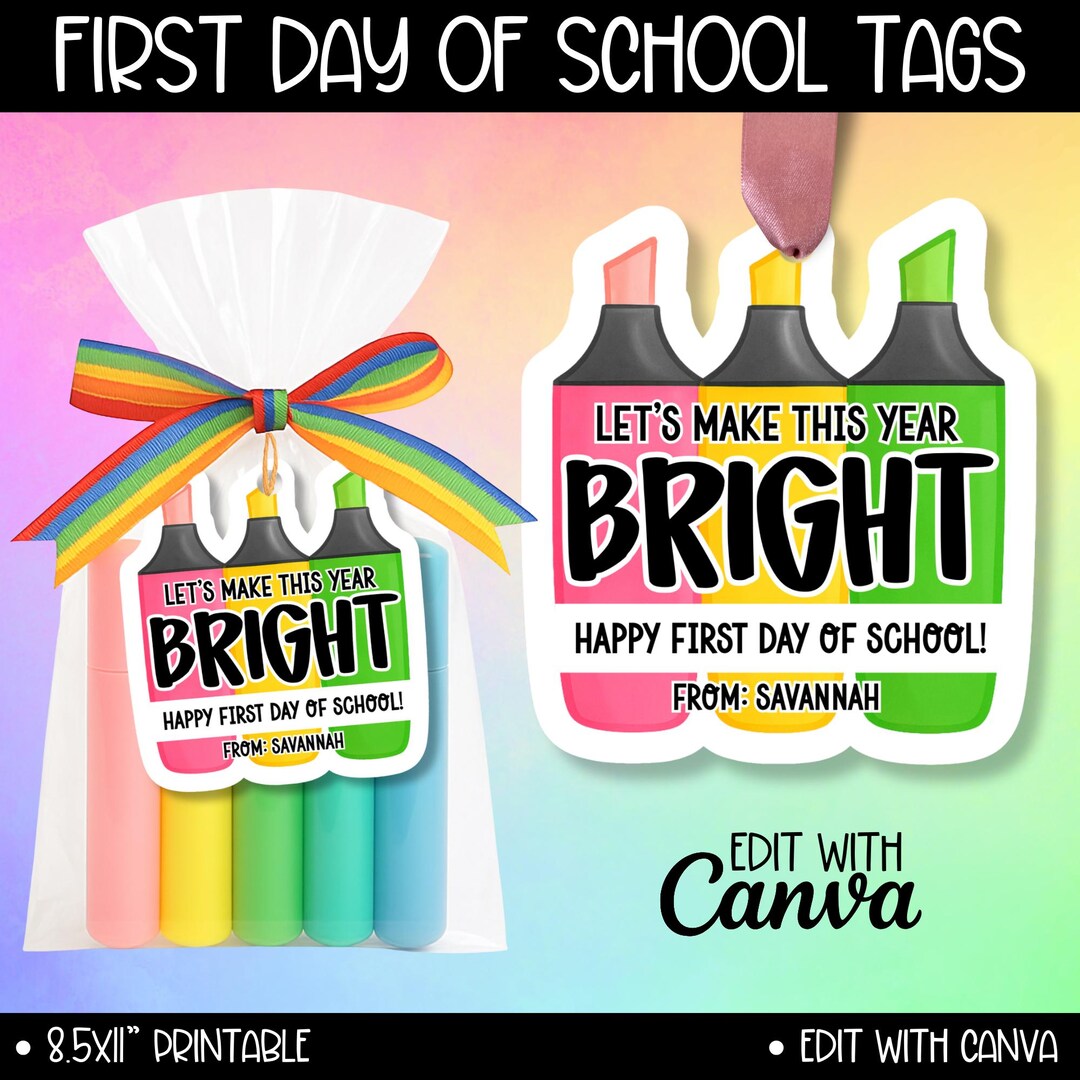 Back to School Highlighter Gift Tag, First Day of School Teacher ...