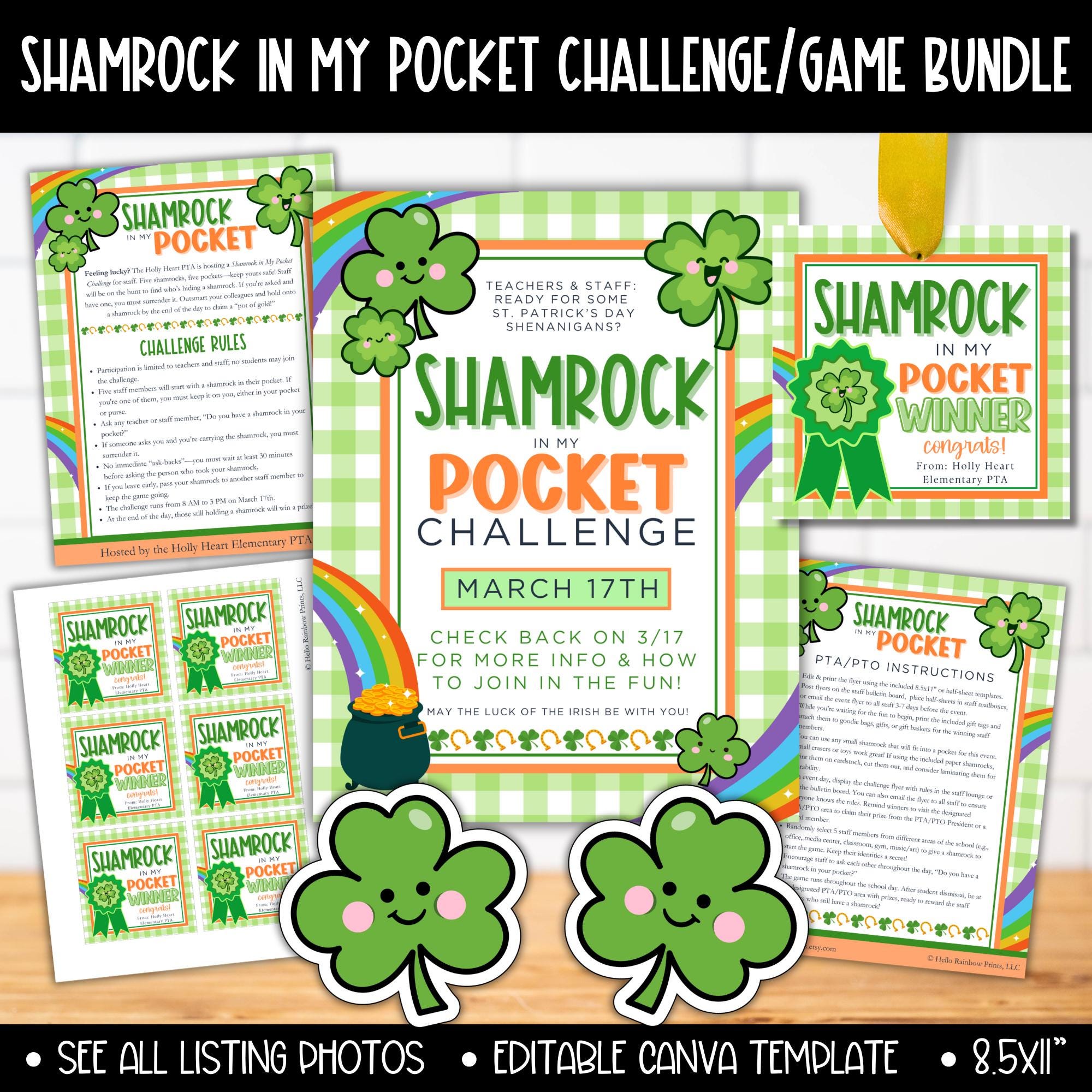 St. Patrick's Day Shamrock in My Pocket Game Flyer Bundle, Leprechaun ...