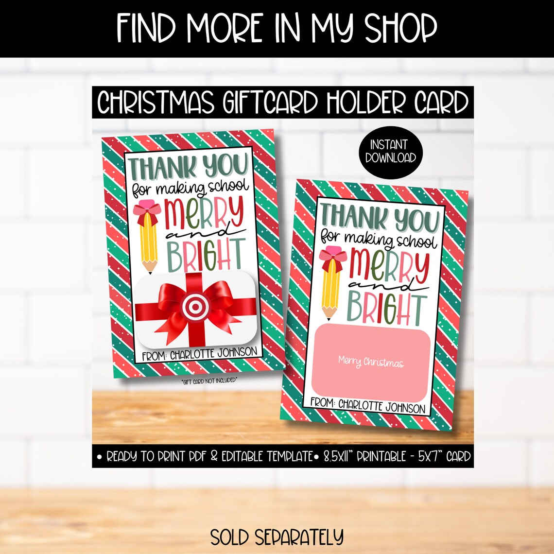 Christmas Teacher Store Shopping Gift Card Holder, Holiday Winter Break ...