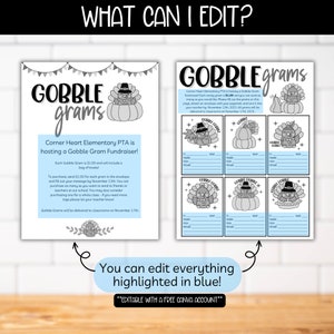PTA PTO Gobble Turkey Thanksgiving Gram Fundraiser Flyer Template ...