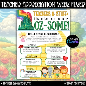 Teacher and Staff Appreciation Week Oz Theme Flyer Template, Editable ...