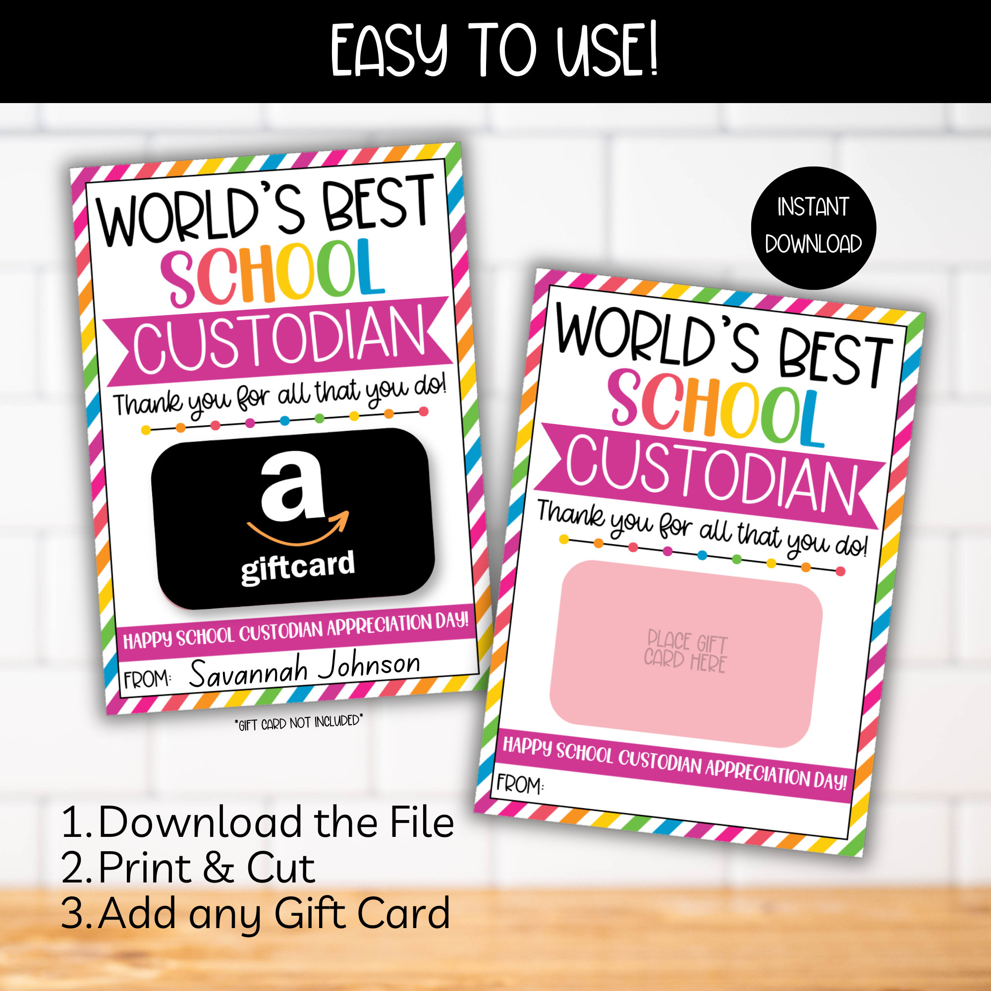 Custodian Appreciation Day Gift Card Holder, World's Best School ...