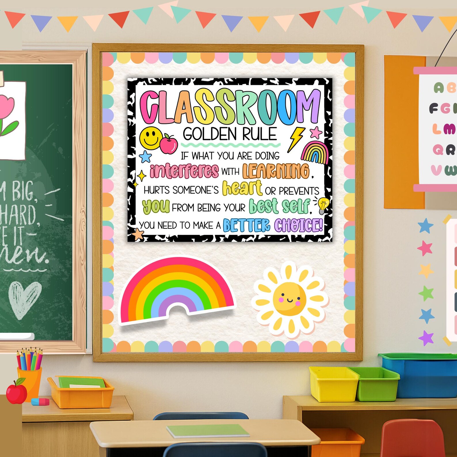 Bright Classroom Golden Rule Poster, Elementary Class Rules Sign ...
