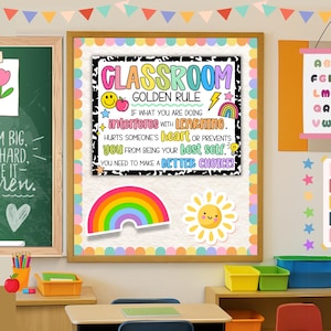 Bright Classroom Golden Rule Poster, Elementary Class Rules Sign ...
