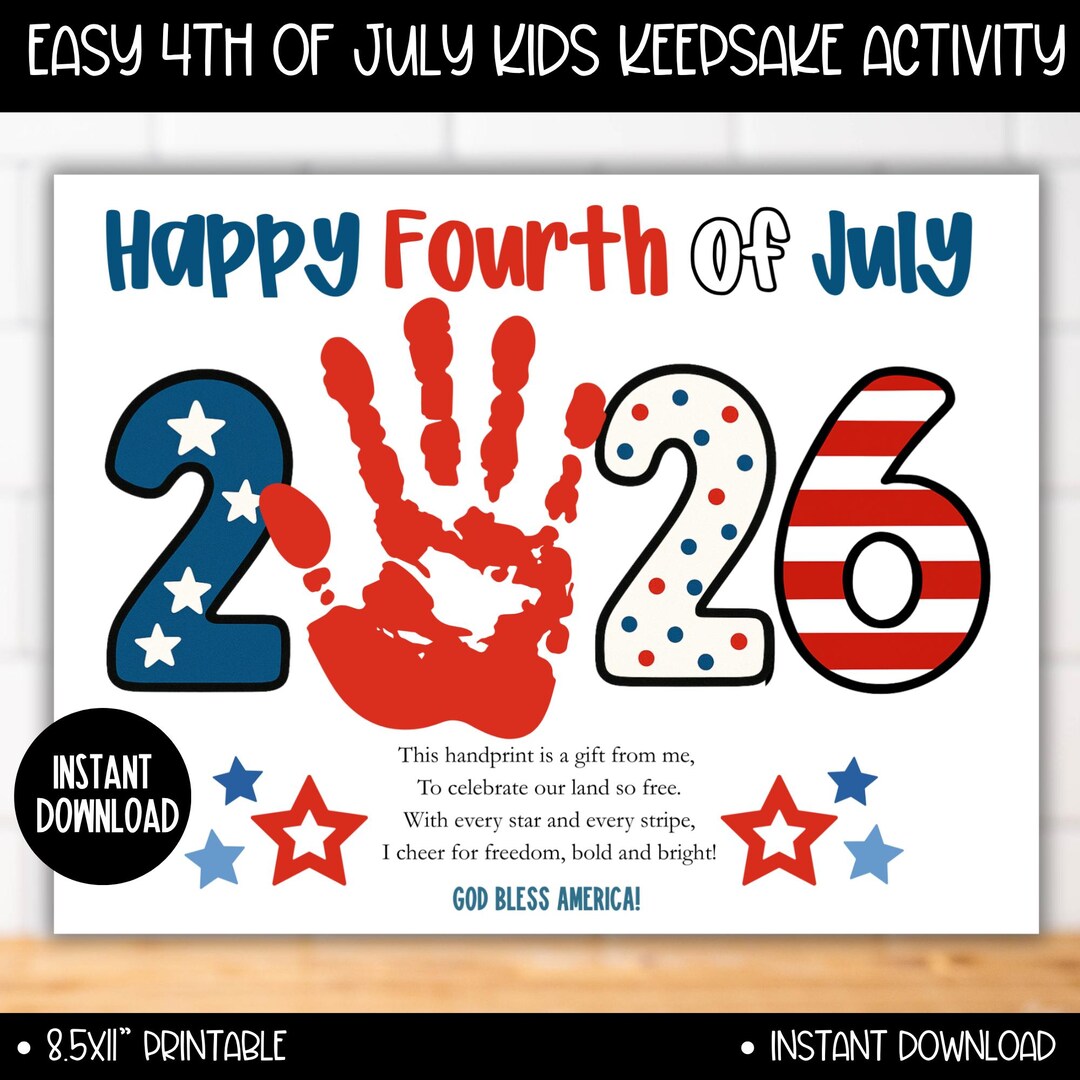 2026 4th of July Handprint Toddler Kid Craft Printable, Independence ...