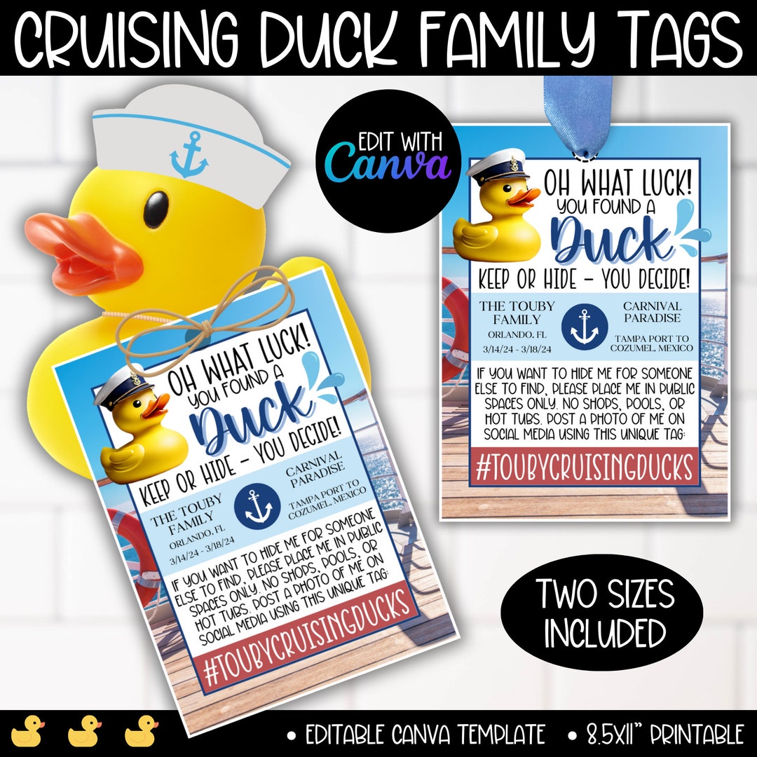 You Found a Duck Cruising Ducks Tag Canva Template, Cruise Ship Rubber ...