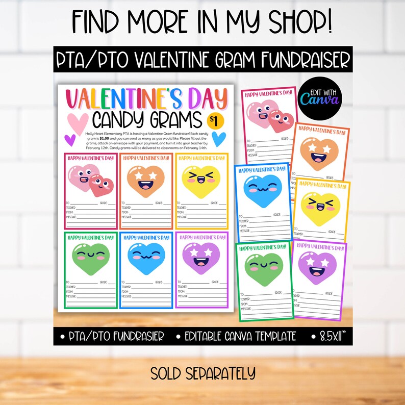 Valentine's Day Candy Gram Pink Red Heart Lollipop Editable Fundraiser ...
