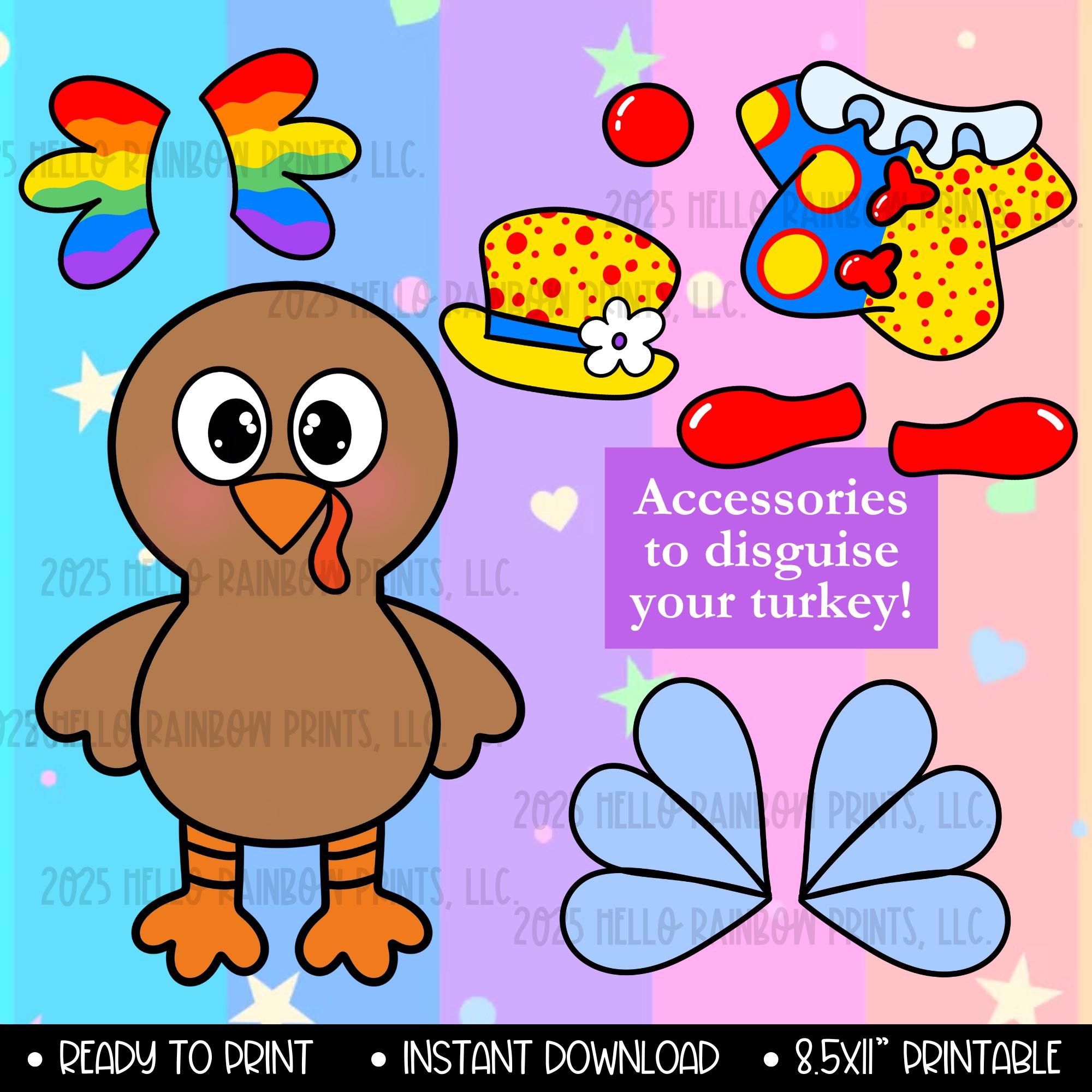 Thanksgiving Disguise the Turkey Clown Printable Craft Kit, NOT a ...