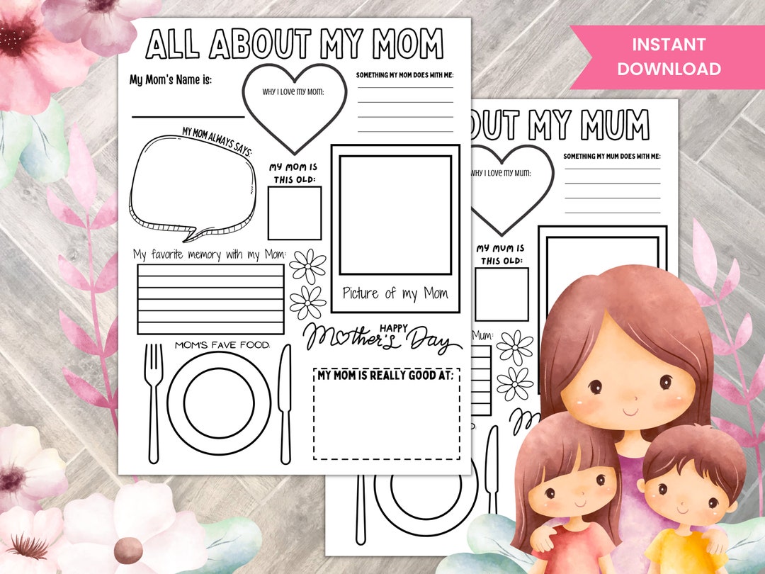 All About Mom | Mothers Day Gift | All About My Mom Printable | Mothers ...
