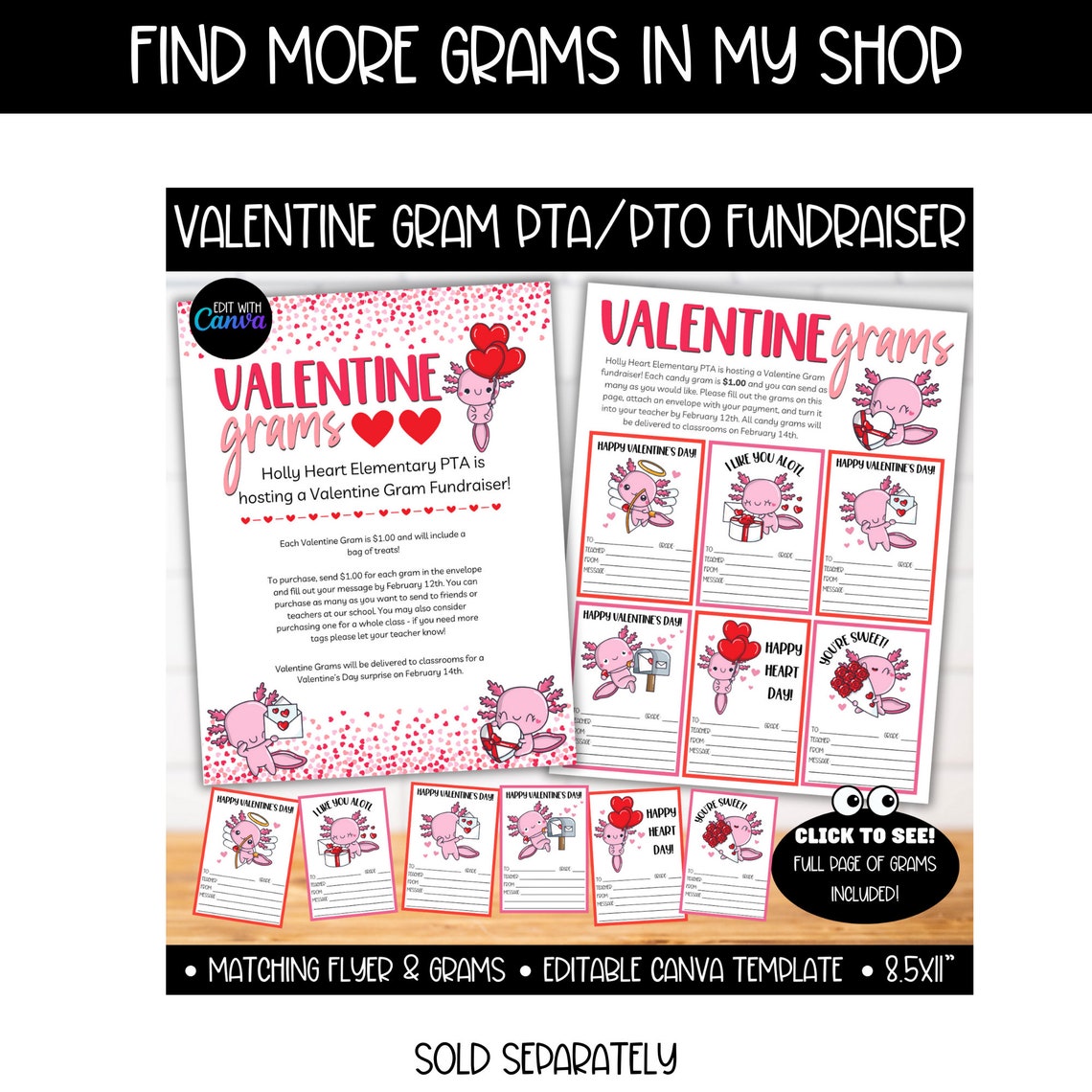 Valentine's Day Axolotl Candy Gram Lollipop Tag Holder, Printable PTA ...
