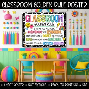 Bright Classroom Golden Rule Poster, Elementary Class Rules Sign ...