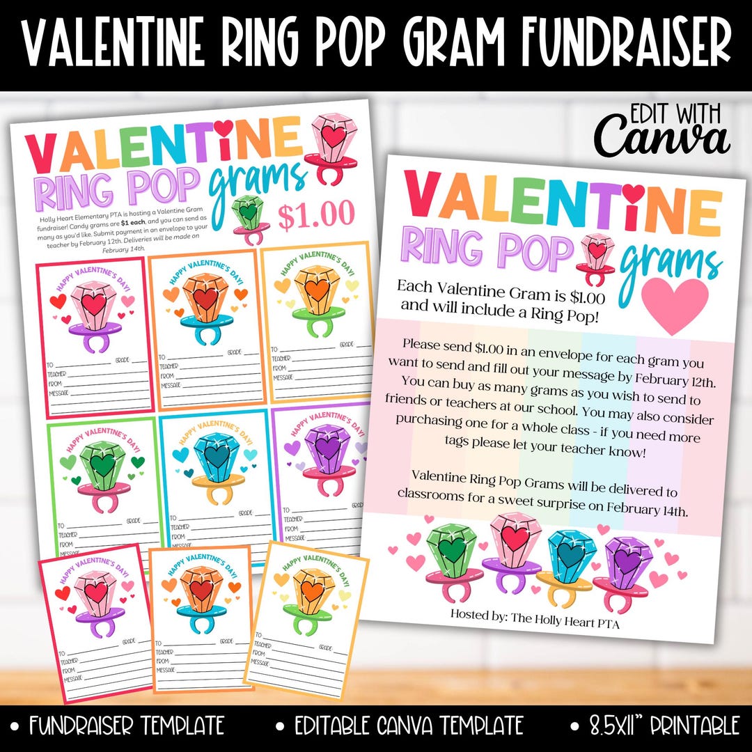 Valentine's Day Ring Pop Gram School Fundraiser Gift Tag Flyer ...