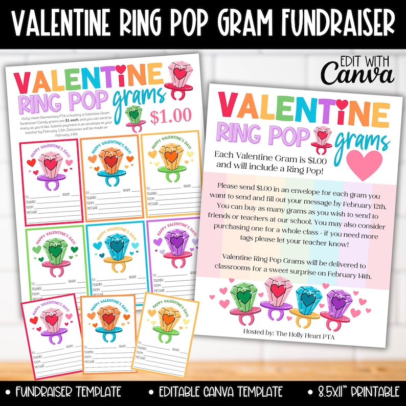 Valentine's Day Ring Pop Gram School Fundraiser Gift Tag Flyer ...