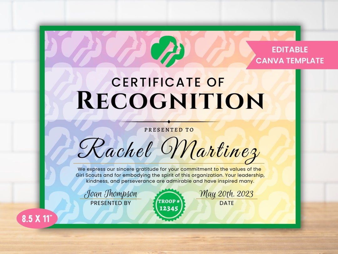 Girl Scout Certificate of Recognition Template Girl Scout Bridging ...
