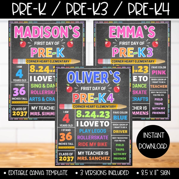 EDITABLE First Day of School Sign, Printable First Day of School Sign ...