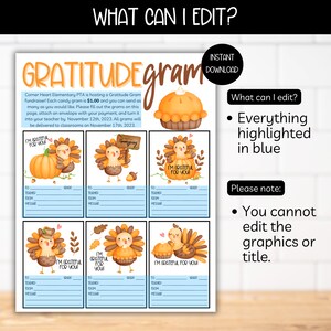Thanksgiving Gratitude Gram Fundraiser Flyer Template, Gobble Gram ...