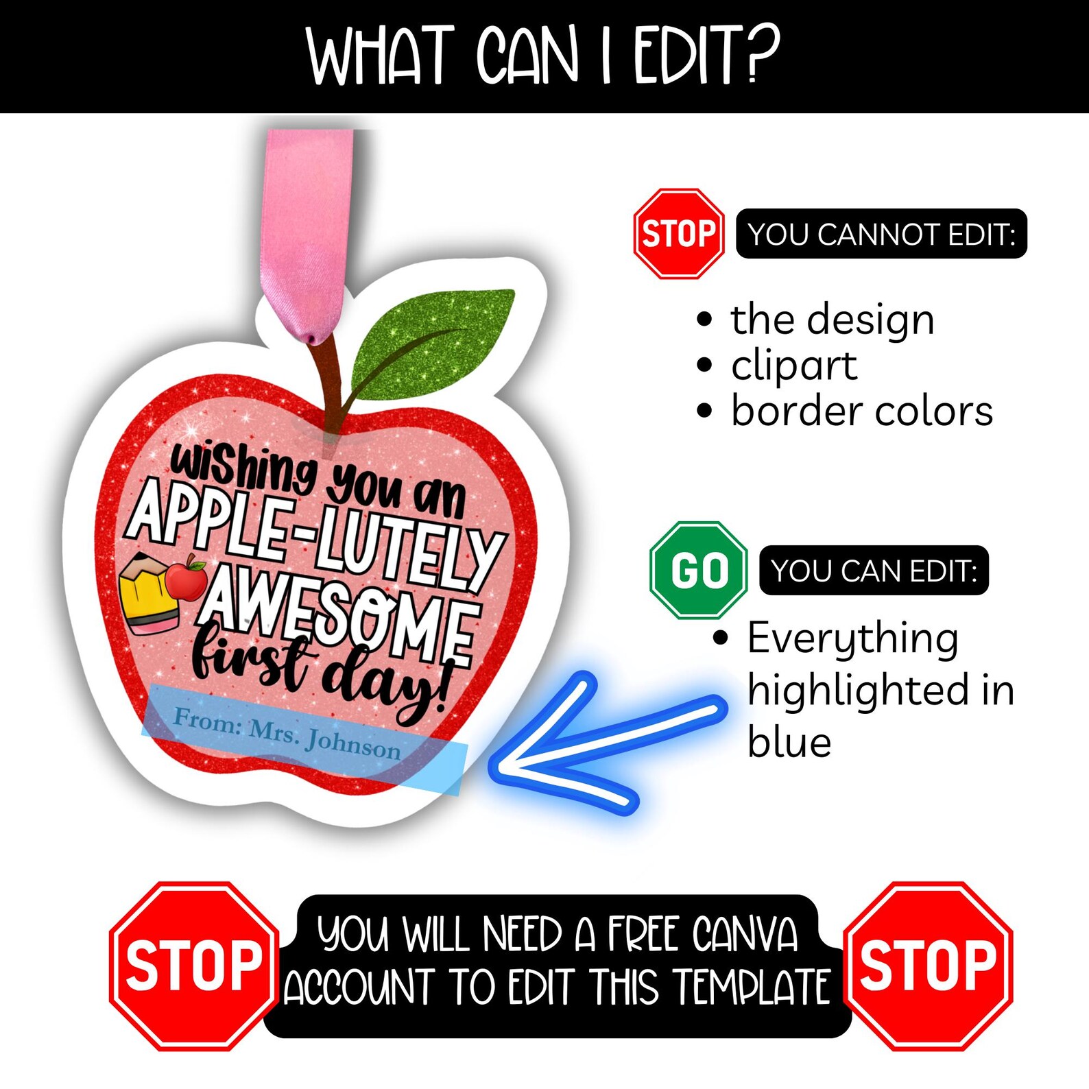 Back to School Apple Gift Tag Card for Kid, First Day Teacher Student ...