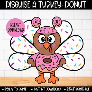 Donut Sprinkle Turkey Disguise Printable Craft Kit, Doughnut Coloring ...