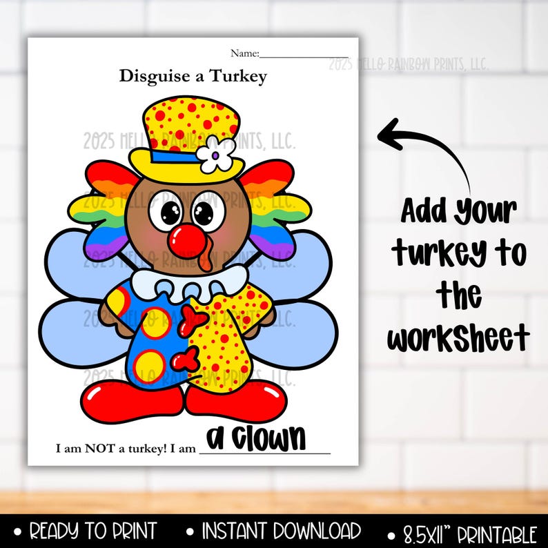 Thanksgiving Disguise the Turkey Clown Printable Craft Kit, NOT a ...