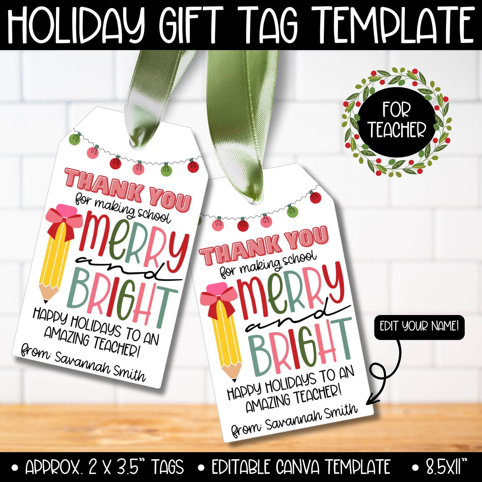 Teacher Christmas Gift Tag Card, PTA PTO Teacher Staff Appreciation ...