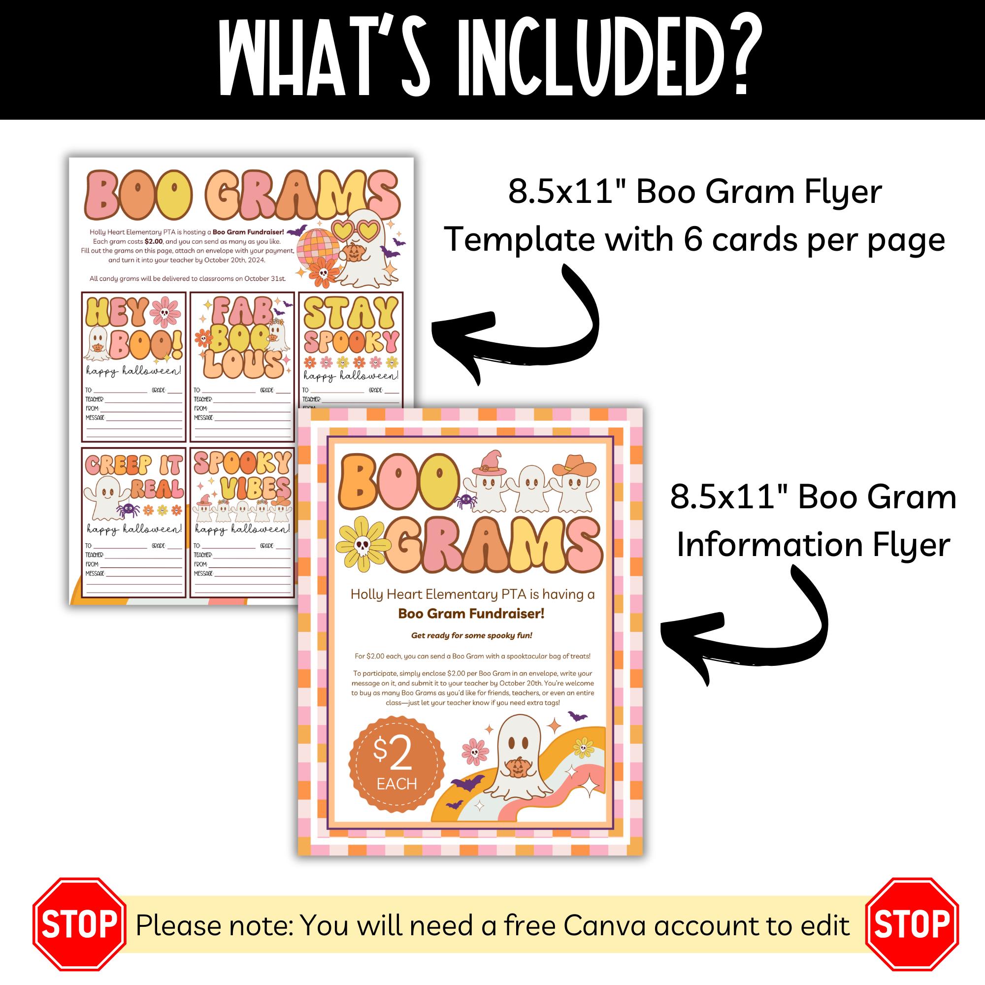 Halloween Boo Gram School Fundraiser Flyer Template Bundle, PTA Groovy ...