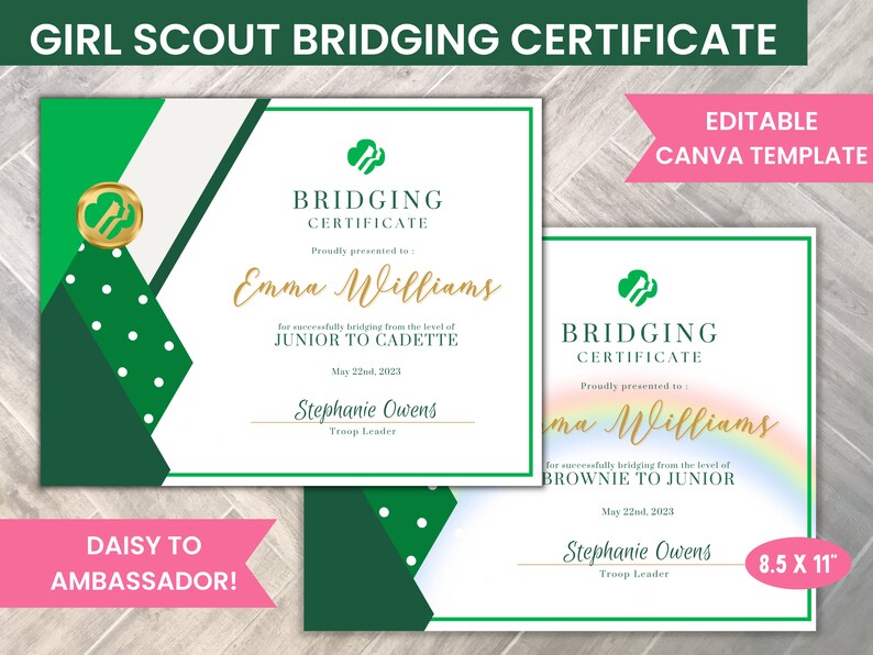 Girl Scout Bridging Certificates All Levels Girl Scout - Etsy
