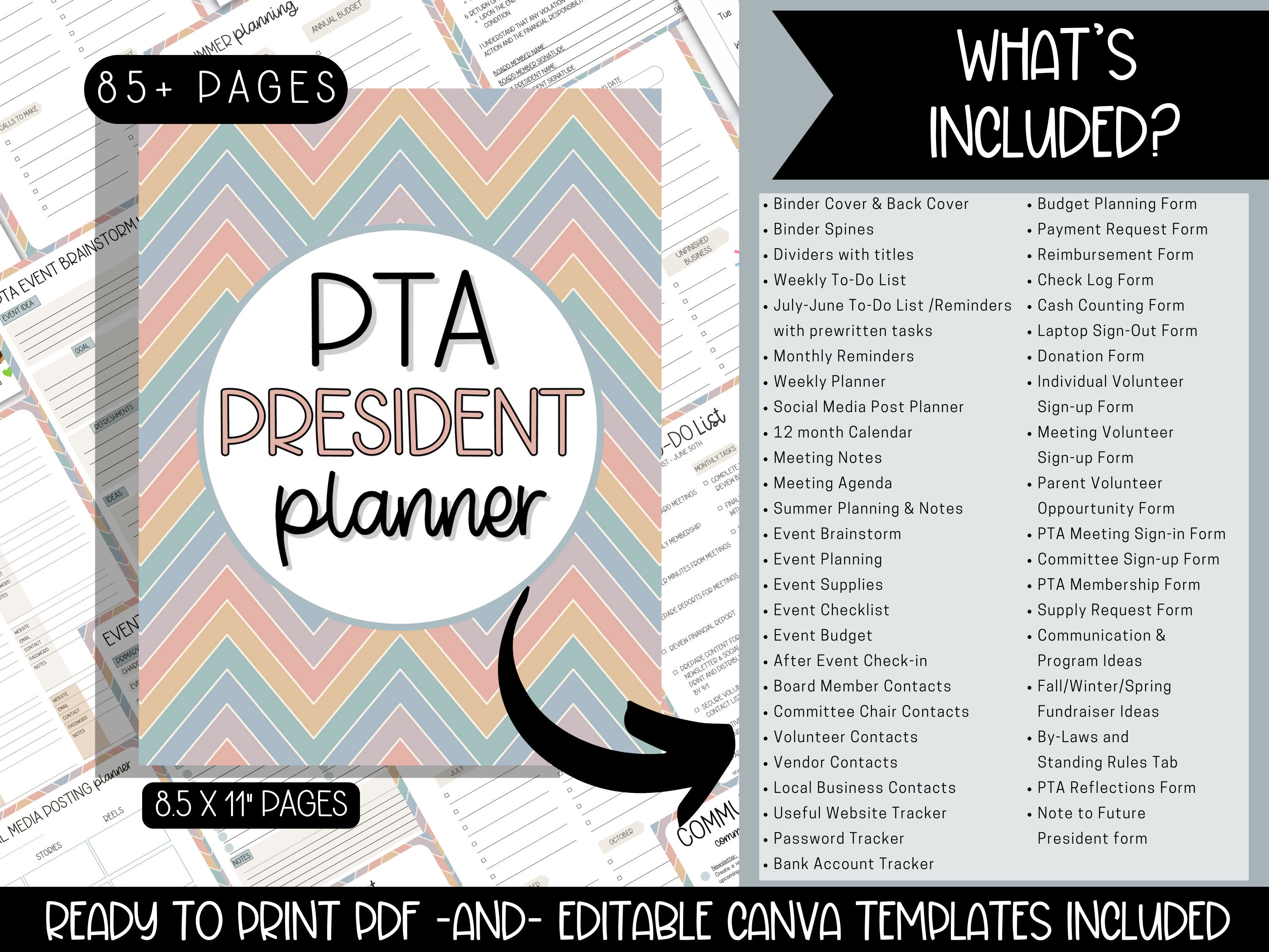 EDITABLE PTA President Planner, PTA Binder Template Bundle, Pta ...