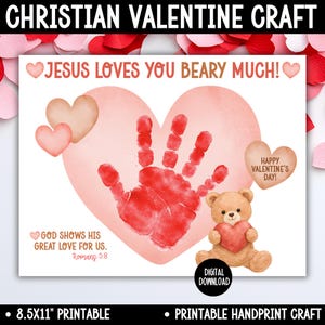 Jesus Loves You Beary Much Handprint Craft, Christian Valentine Teddy ...