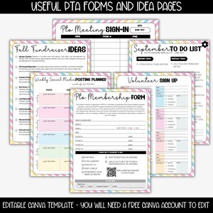 Editable PTO President Planner Canva BUNDLE, Membership Forms ...