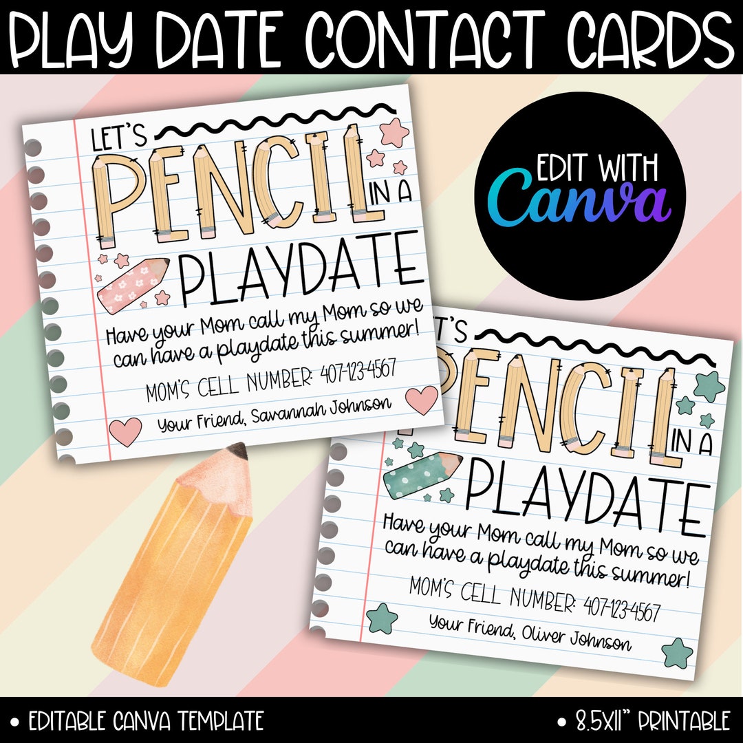 Editable Playdate Cards for Kids Template, Keep in Touch Cards, End of ...