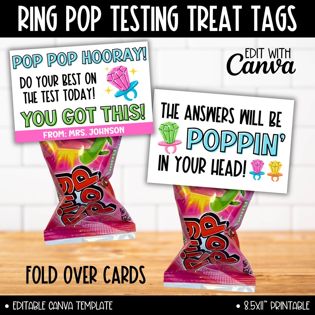 Testing Day Ring Pop Treat Tag, Student School Test You Got This Snack ...