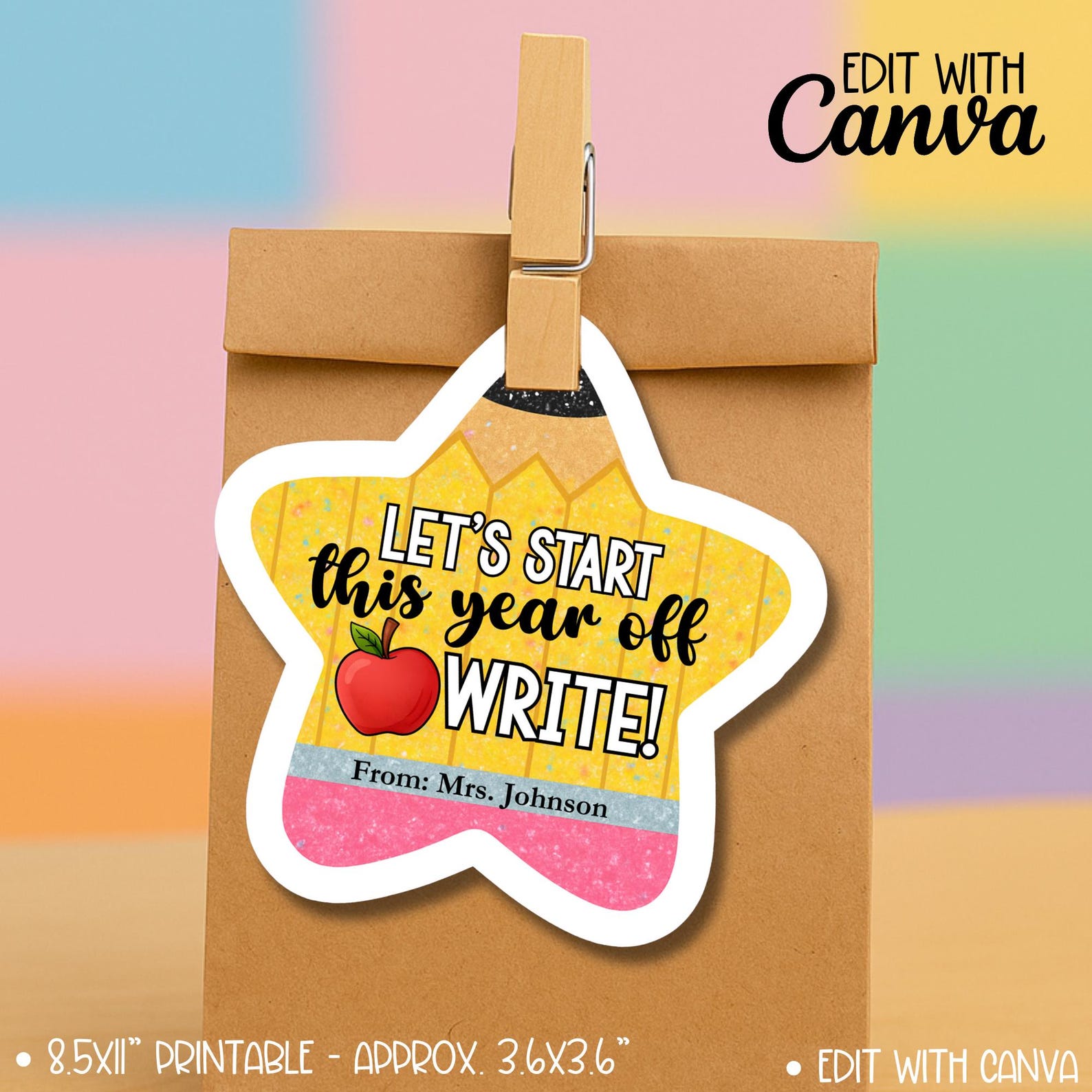 Back to School Pencil Star Treat Tag, Editable Meet the Teacher Class ...