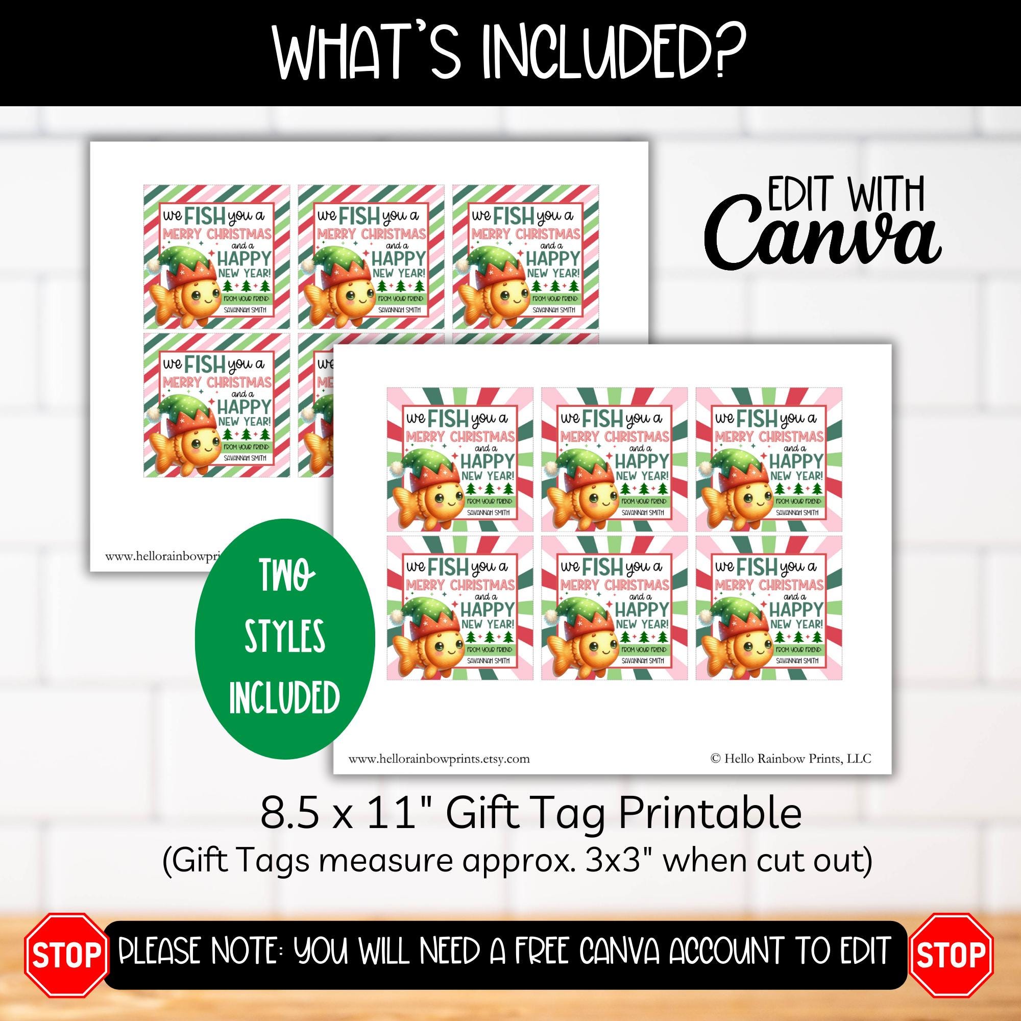Holiday Goldfish Cracker Kids Teacher Class Treat Gift Tags, Editable ...