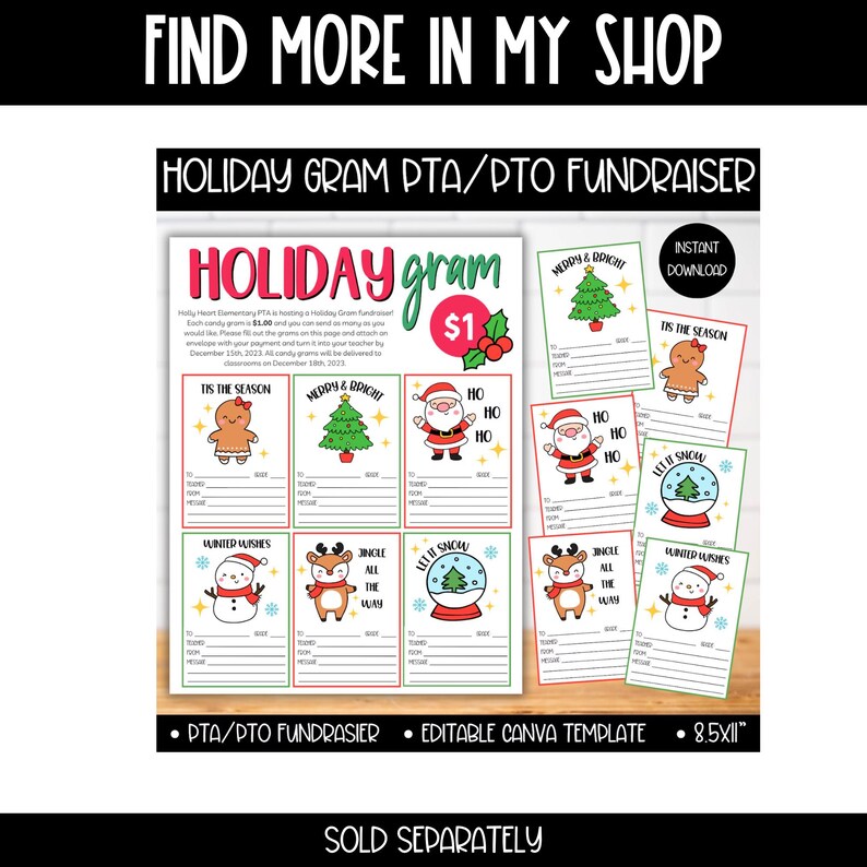 Holiday Christmas Candy Grams Fundraiser Flyer Template, Black White ...