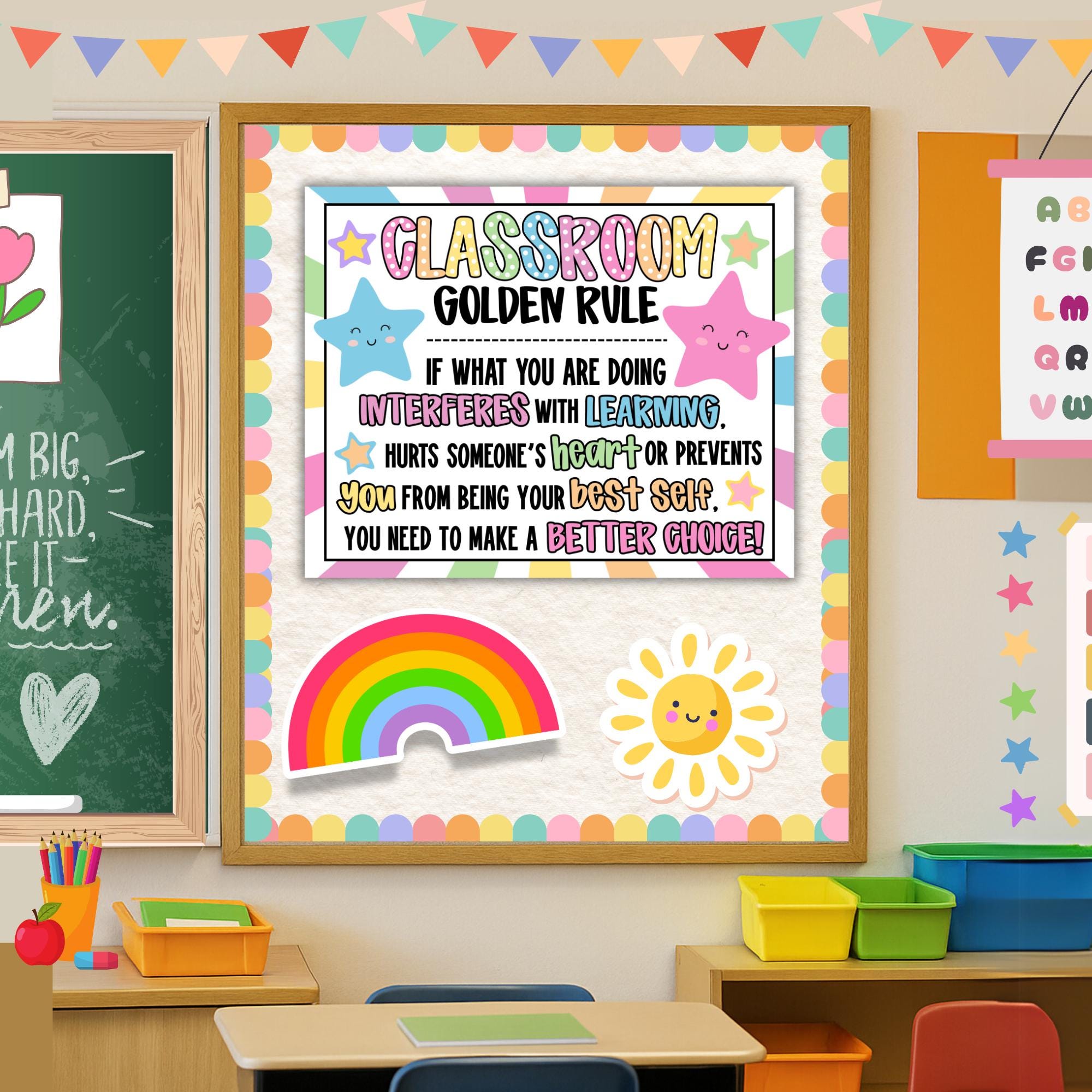 Pastel Rainbow Classroom Golden Rule Poster, Cute Star Classroom Rules ...