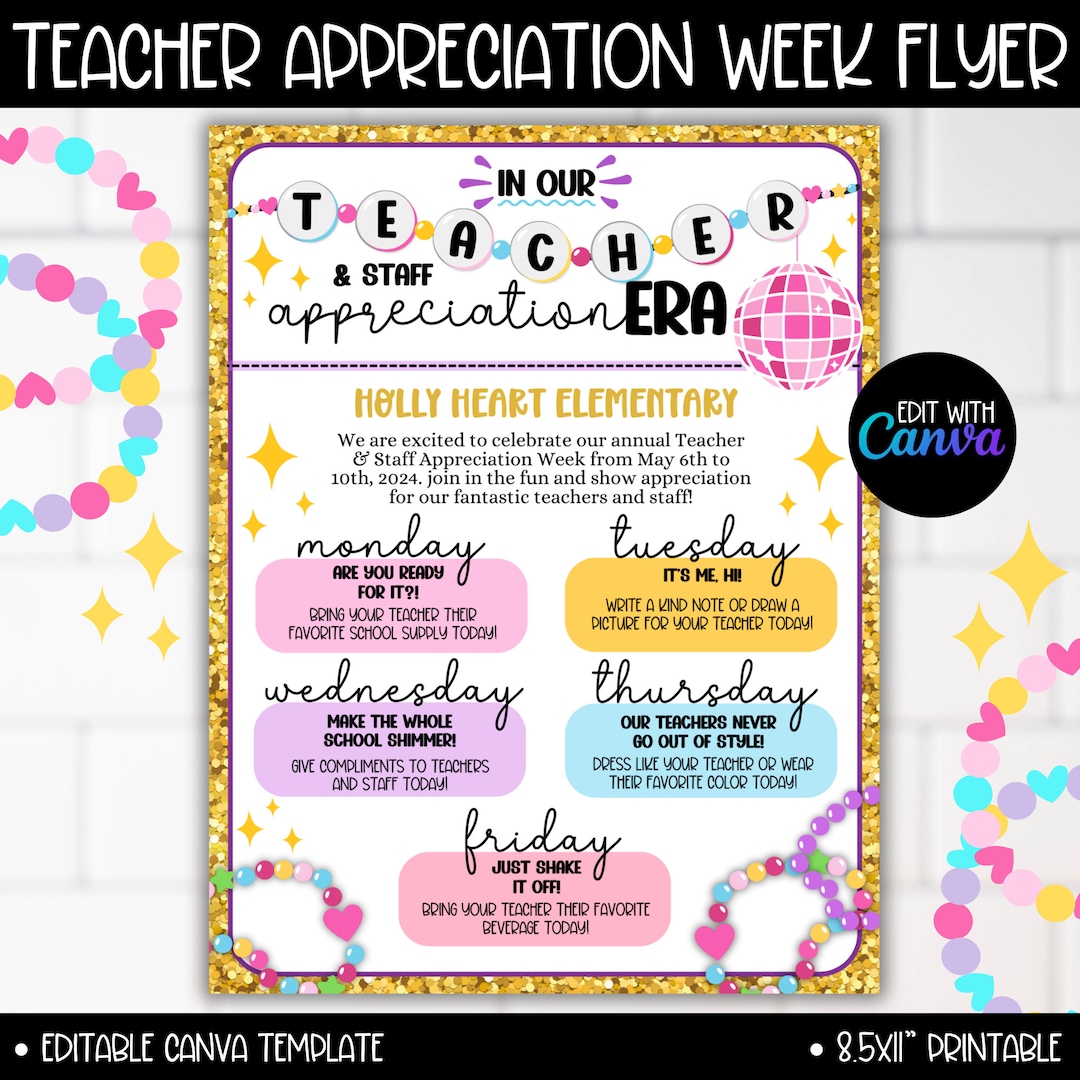 Teacher and Staff Appreciation Week Gold Theme Flyer, Faculty Glitter ...