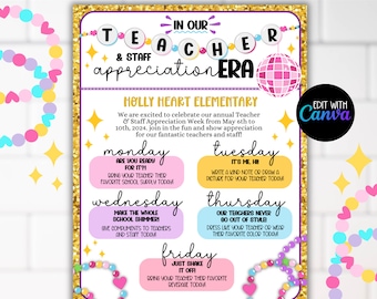 Teacher and Staff Appreciation Week Theme Flyer, Editable Canva ...