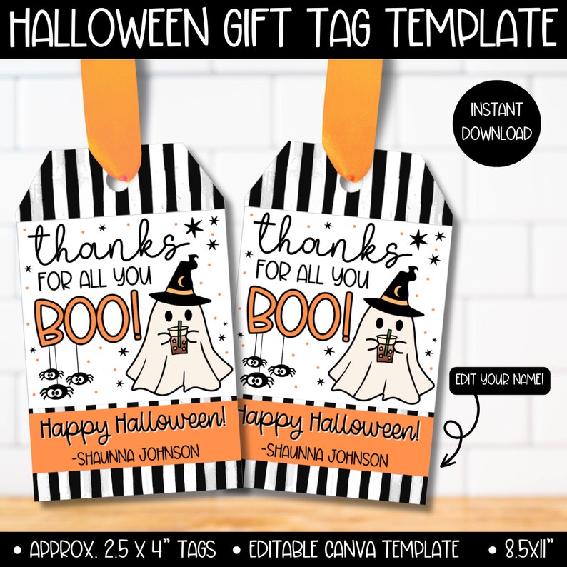 Halloween Coffee Ghost Gift Tags, Fall Thanks for All You Do Tag, Boo ...
