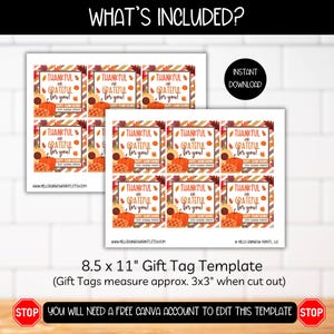 Editable Thanksgiving Treats Gift Tags for Kids Teachers Employees ...