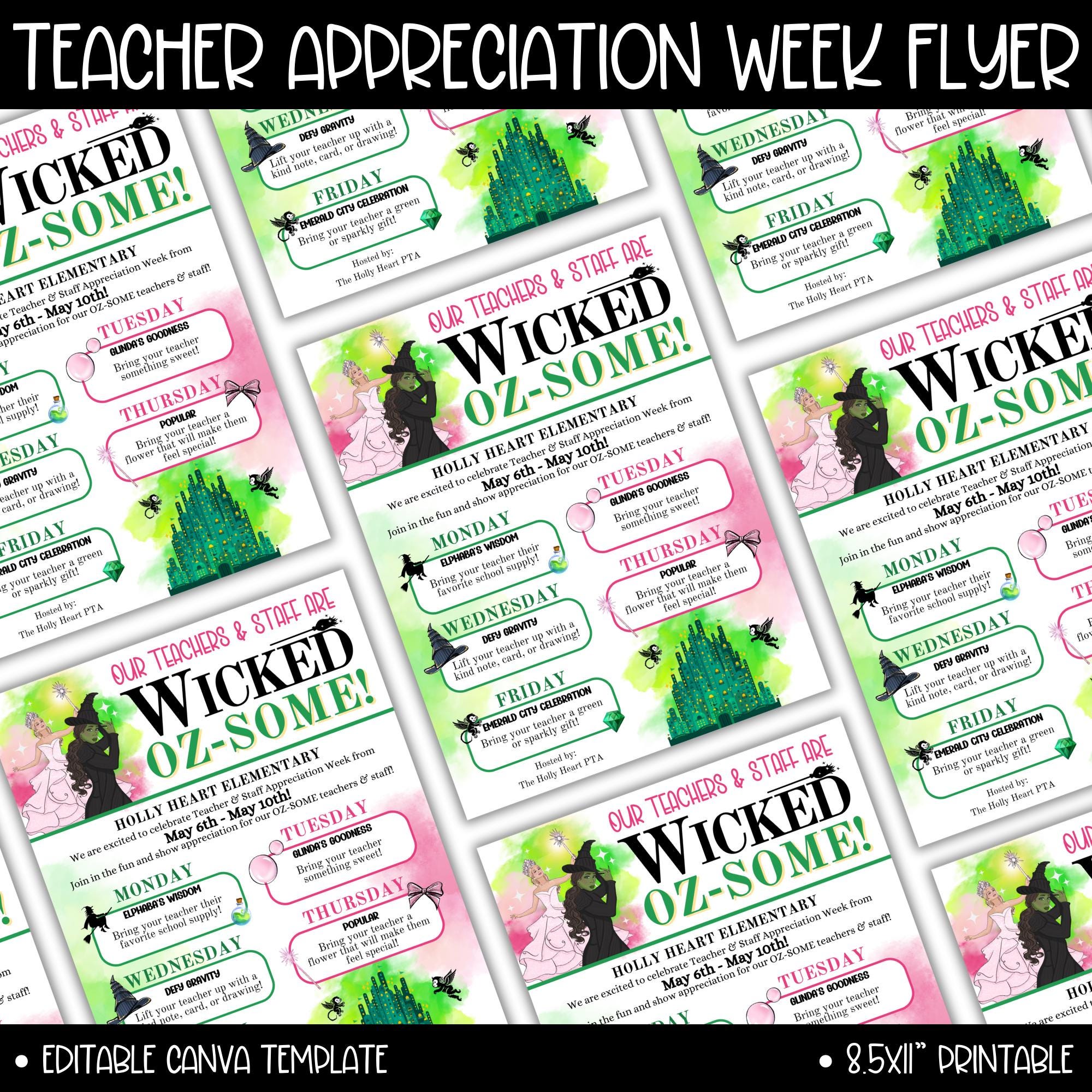 Wicked Theme Teacher Appreciation Week Theme Flyer Canva Template, Oz ...